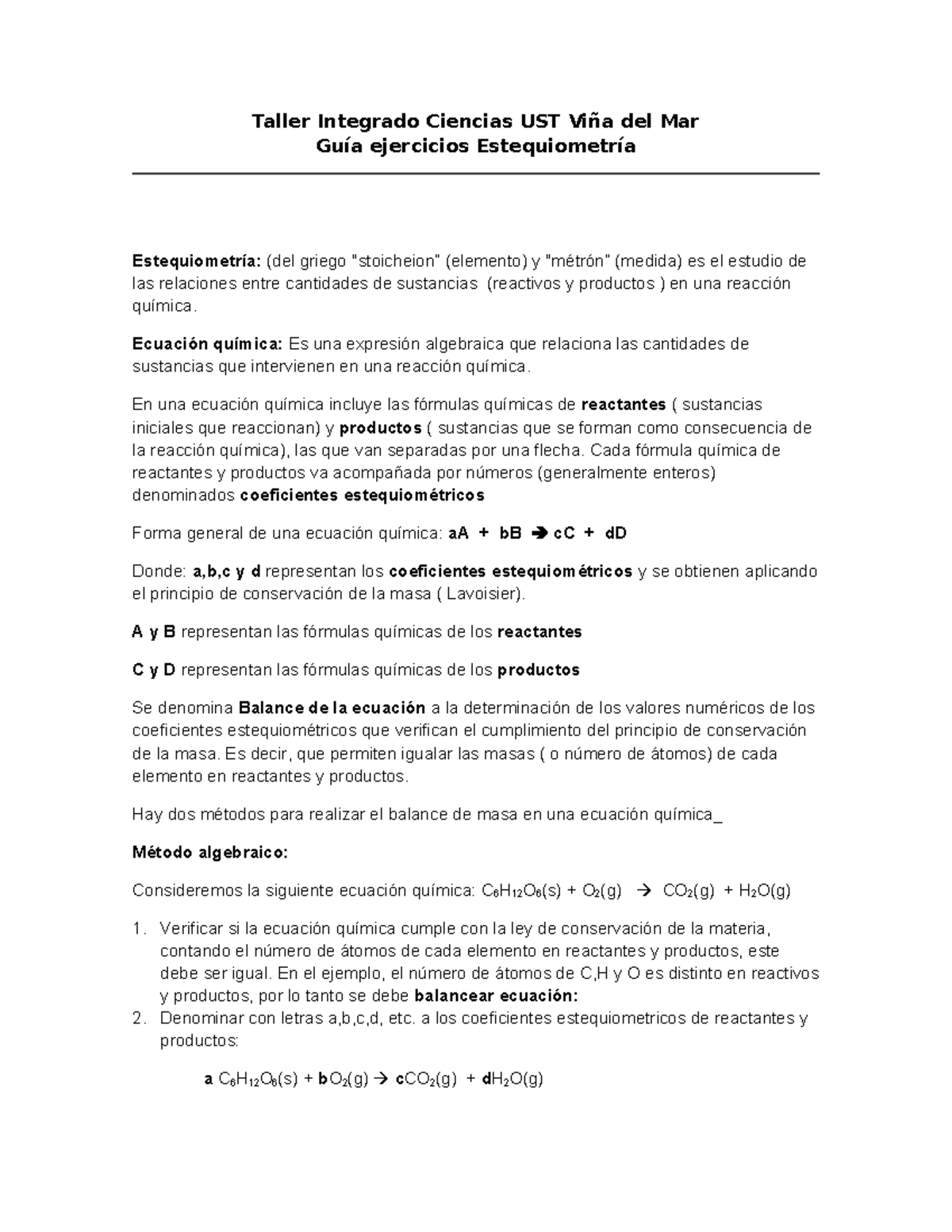 Guía de Ejercicios de Estequiometría UST 2025 - Studocu