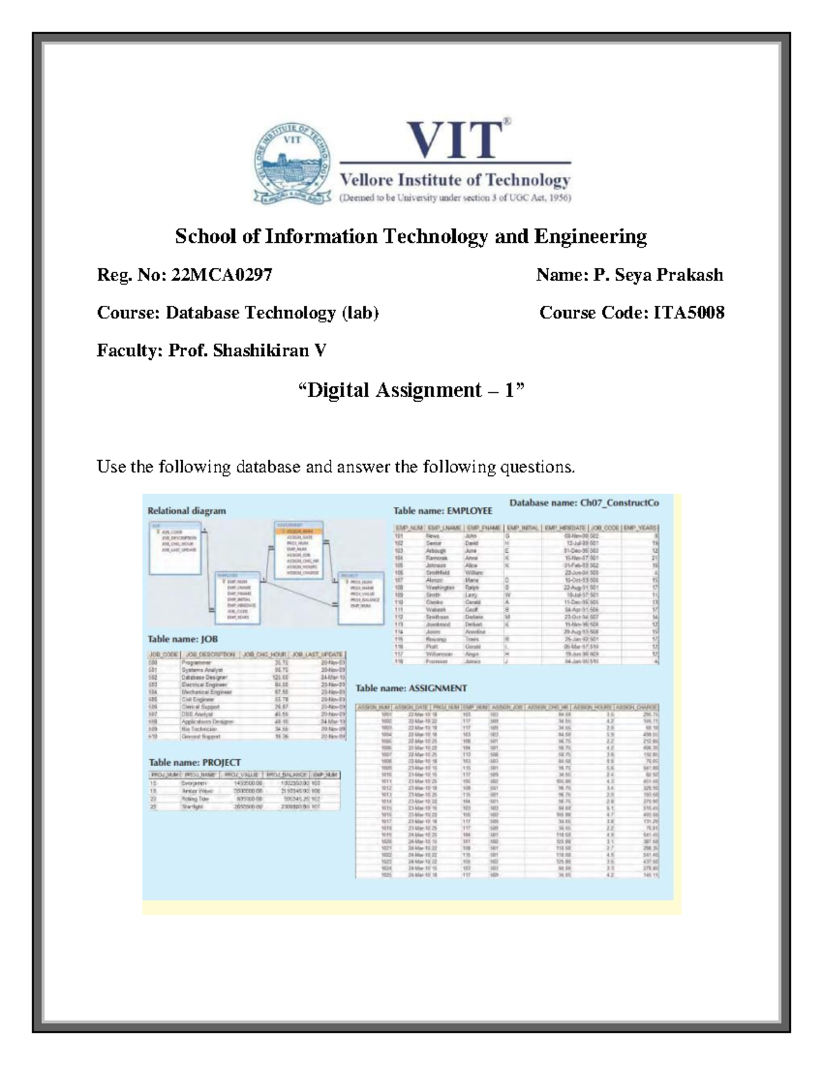 22MCA0297 DT Lab DA-1 - School of Information Technology and ...