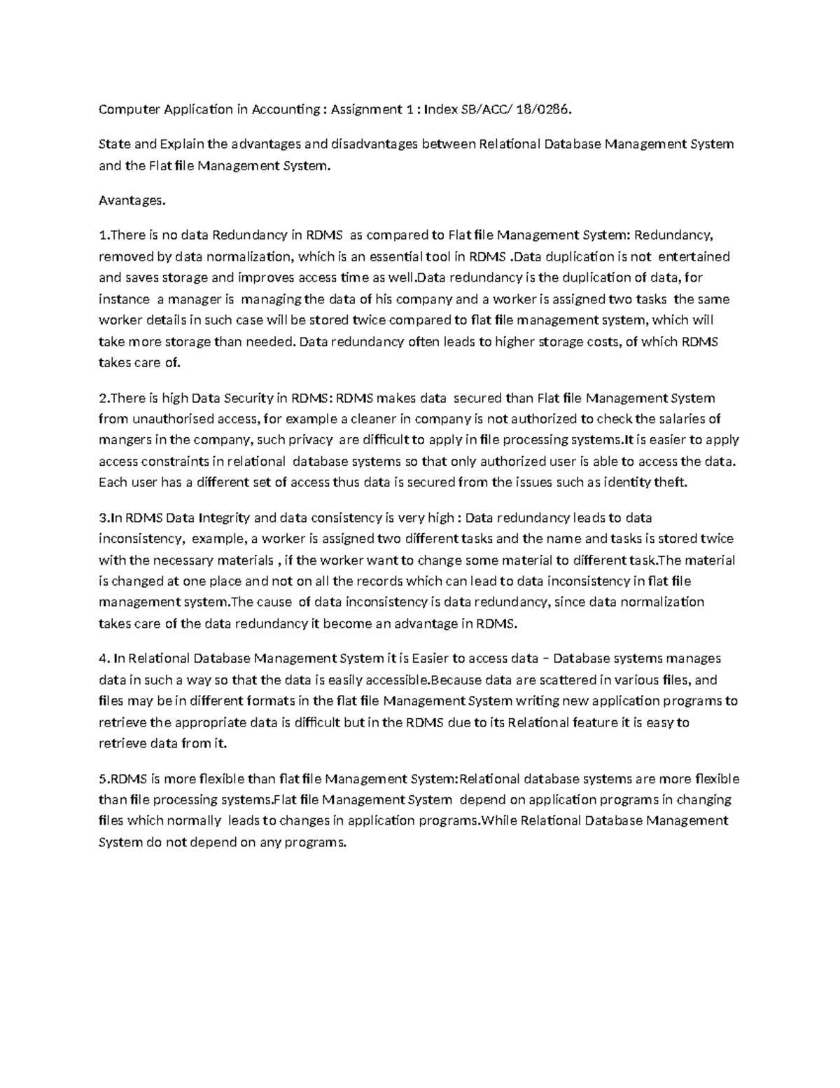 COMP Assign 1: Advantages & Disadvantages of RDBMS vs. Flat File ...