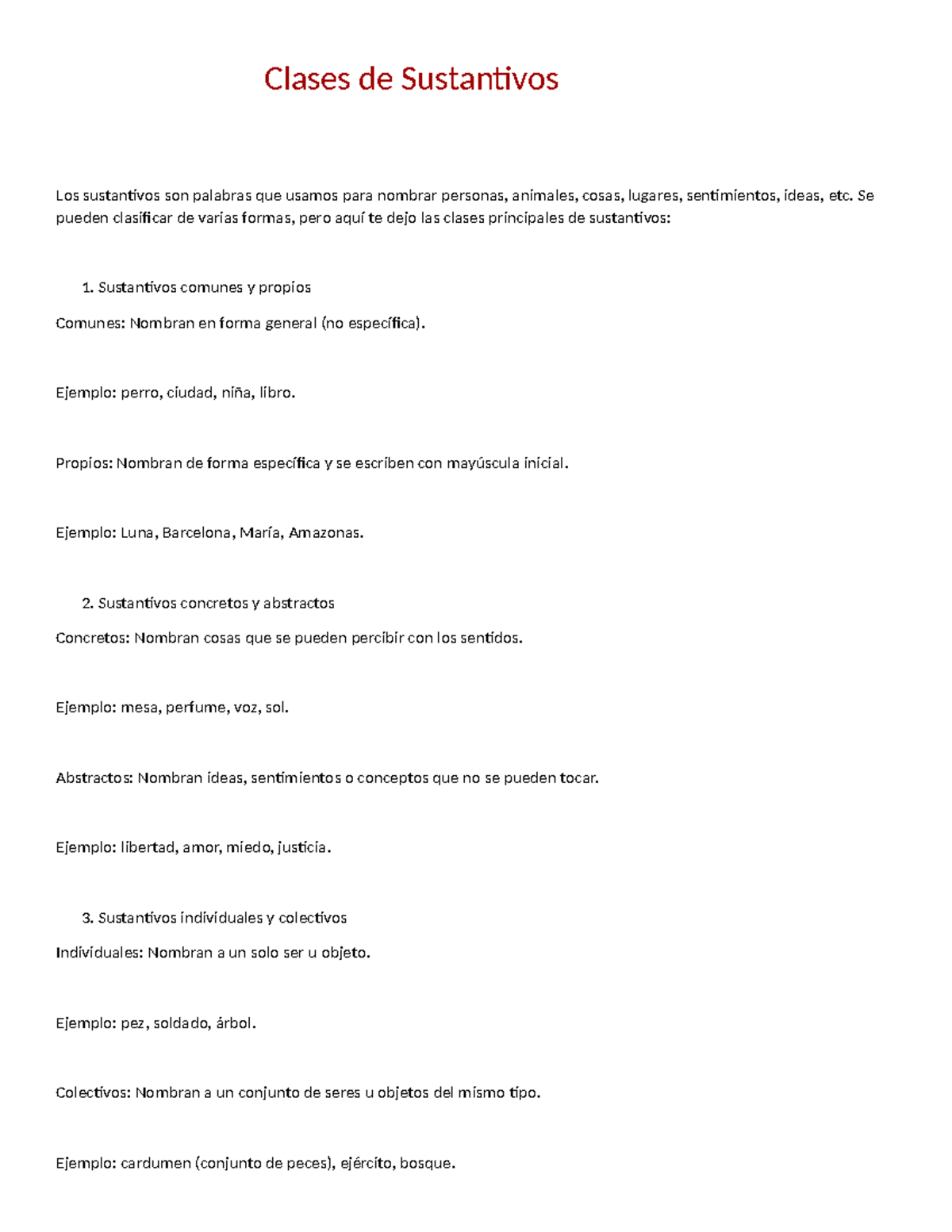 Clases de Sustantivos: Comunes, Propios, Concretos y Abstractos - Studocu