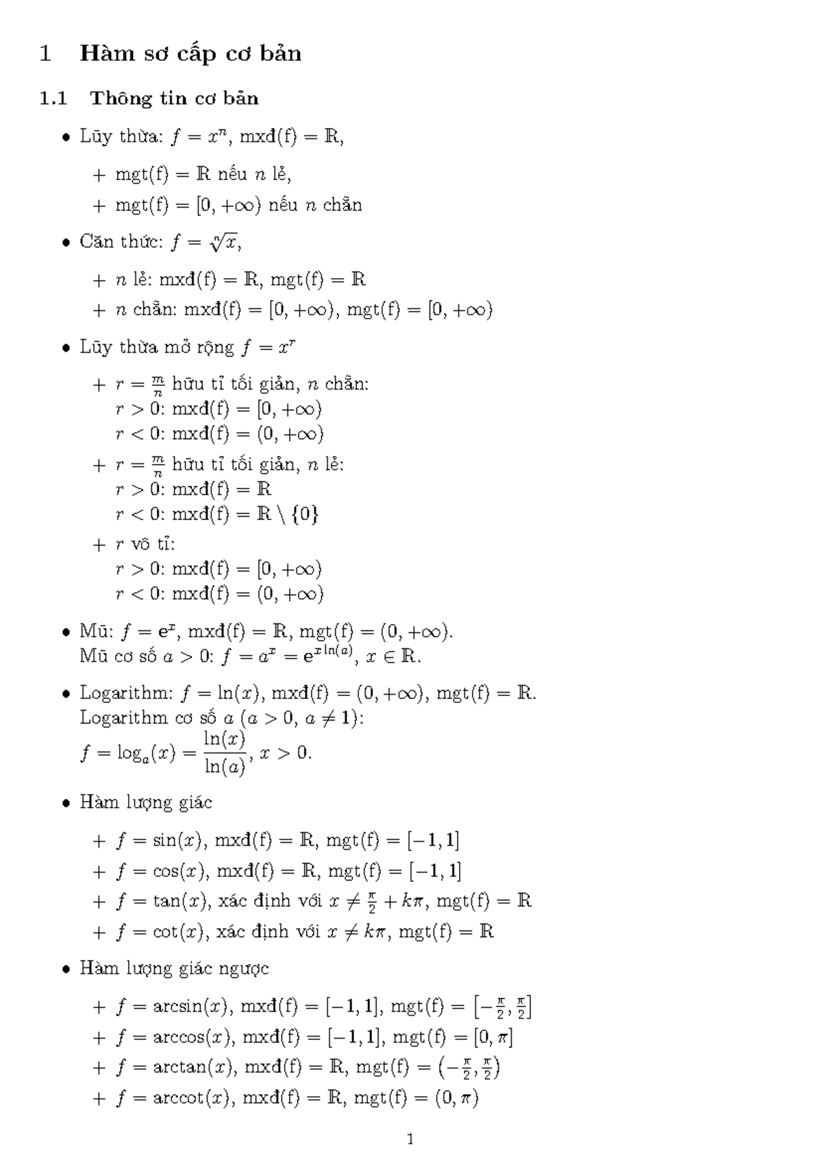 Hàm Cơ Bản: Giới Hạn và Đạo Hàm (Math 101) - Studocu