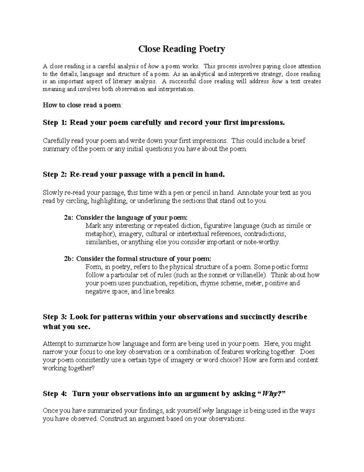 Close Reading Poetry: Analyzing Structure & Meaning in Verse - Studocu