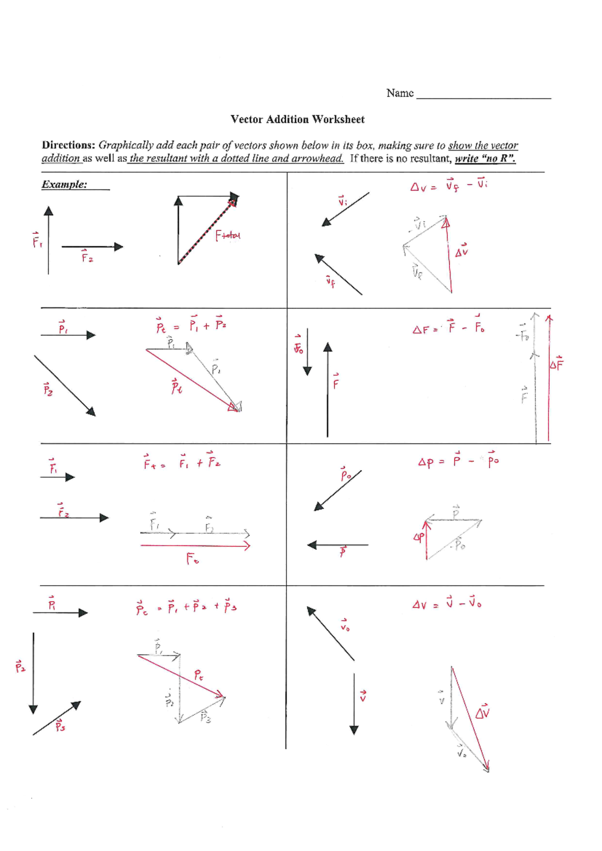 Vector Addition Practice Worksheet with Answers - Directions Included ...