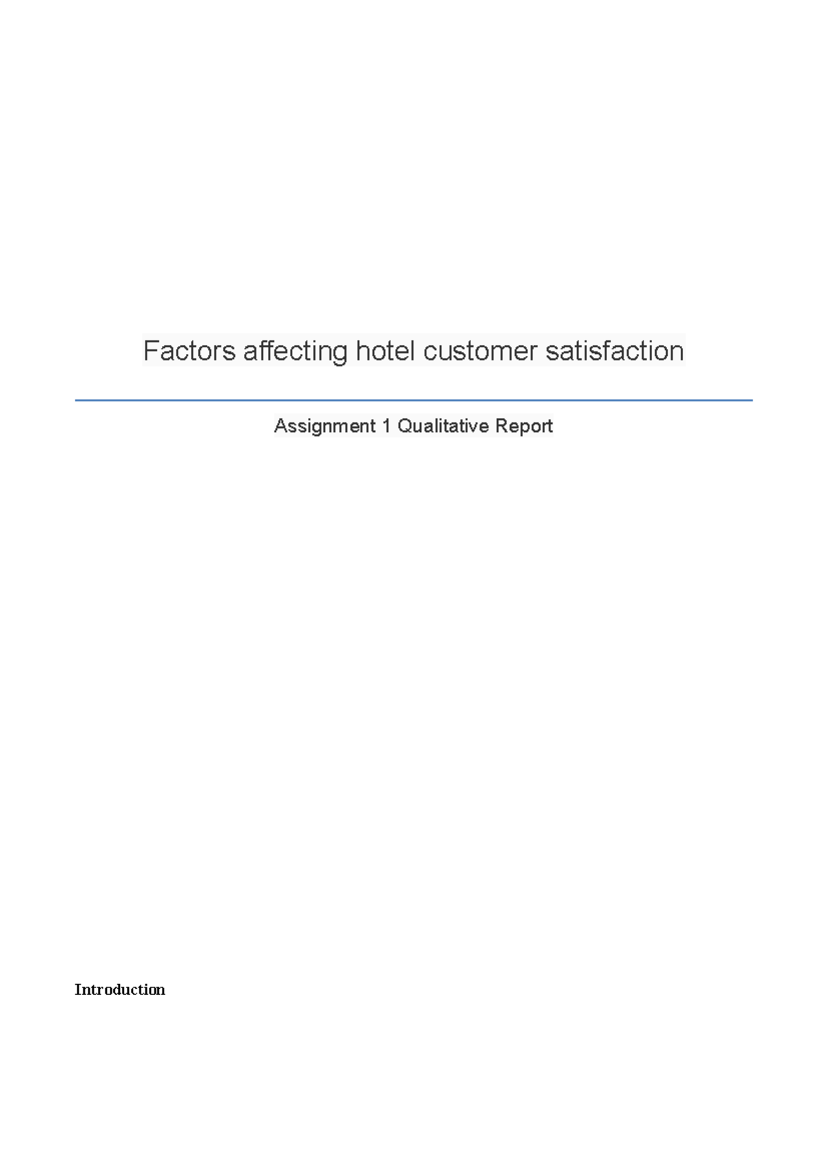 2230 essay 1 - Factors affecting hotel customer satisfaction Assignment ...