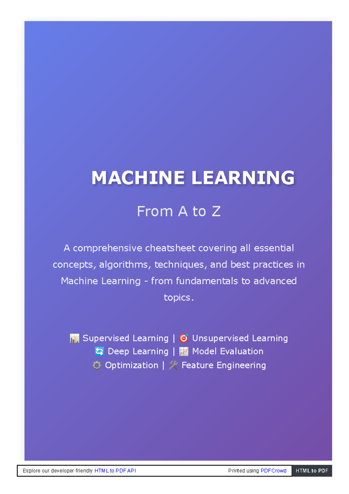 Machine Learning A to Z: Comprehensive Cheatsheet for NA Course - Studocu