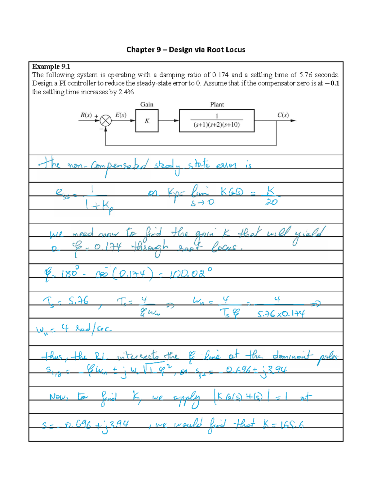 Chapter 9 - Design via Root Locus: PI & PID Controller Examples - Studocu