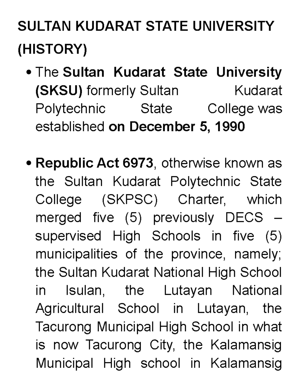SKSU History Overview: From Polytechnic College to University - Studocu
