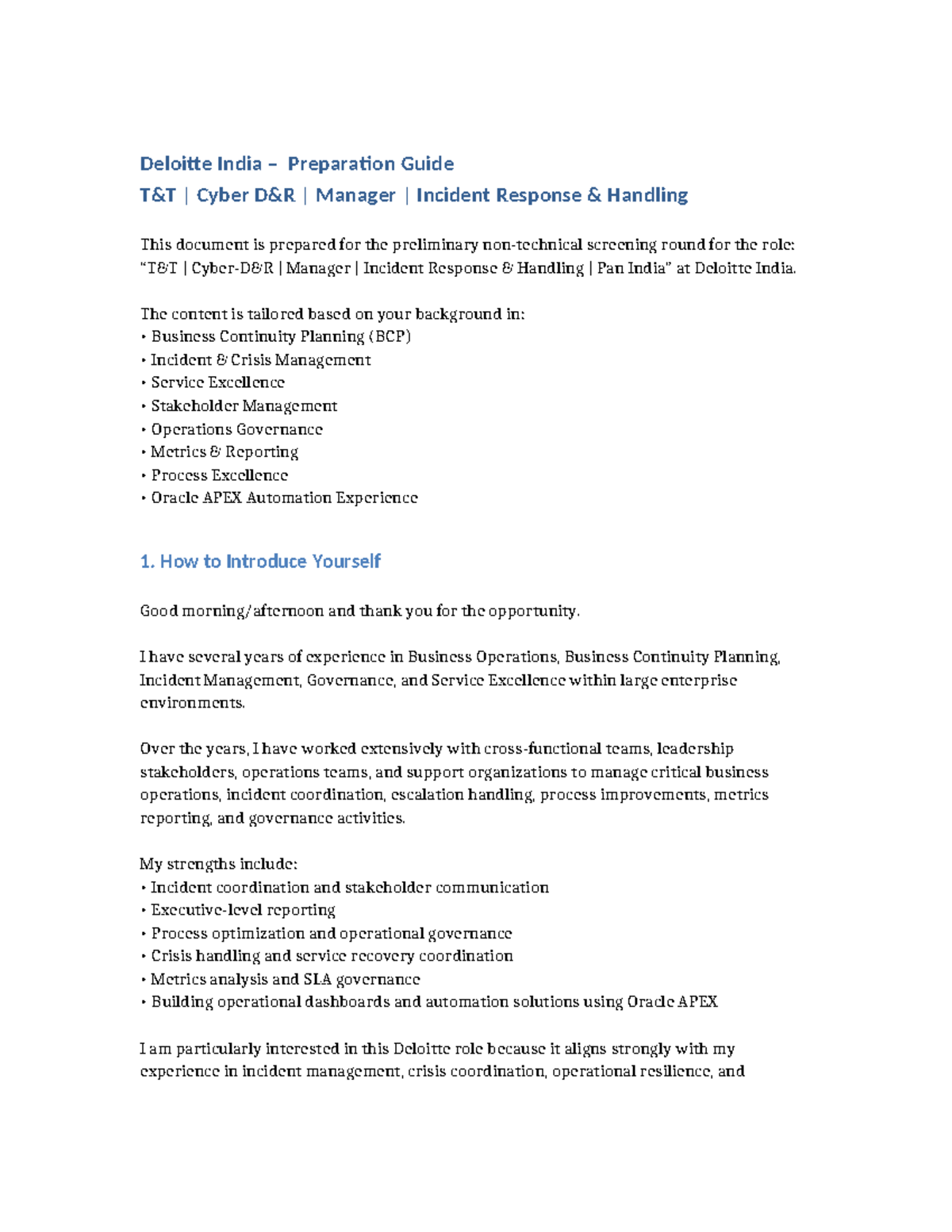 Deloitte India Preparation Guide: Cyber Manager Incident Response - Studocu