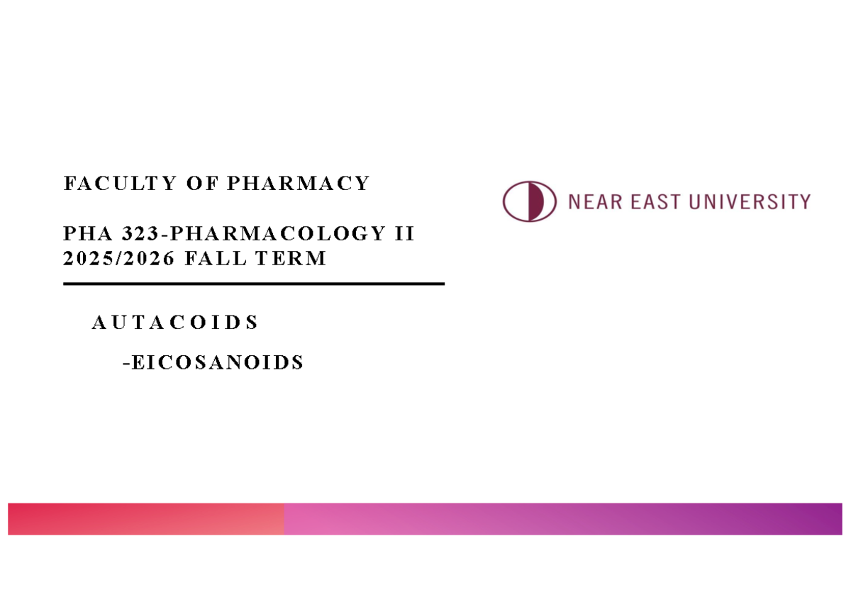 PHA II 2025-2026 Fall Term: Introduction to Eicosanoids in ...