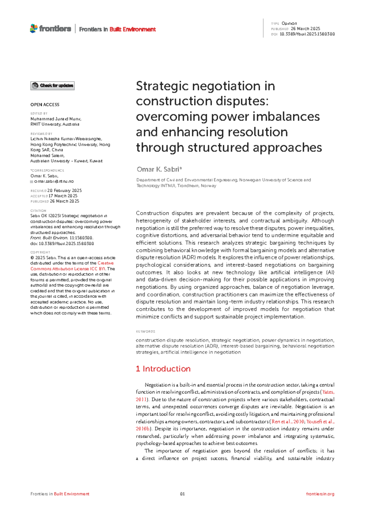 Strategic Negotiation in Construction Disputes: Overcoming Power ...