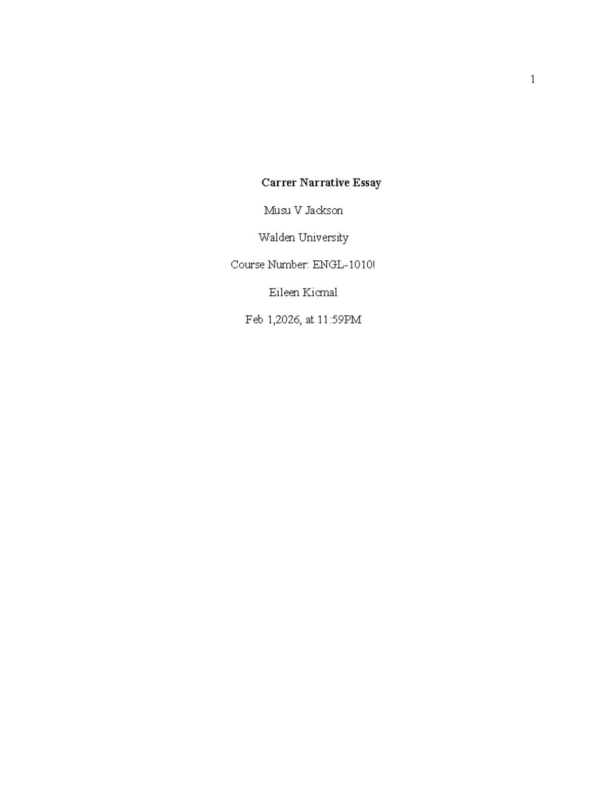 Career Narrative Essay: My Journey in Public Health (Eileen Kicmal ...