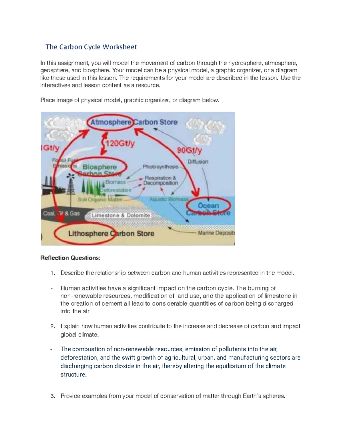 Carbon Cycle Worksheet Answer Key