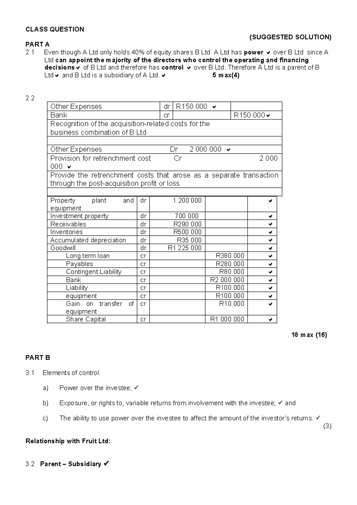 ACCT 101: Suggested Solutions for Class Questions Part A & B - Studocu