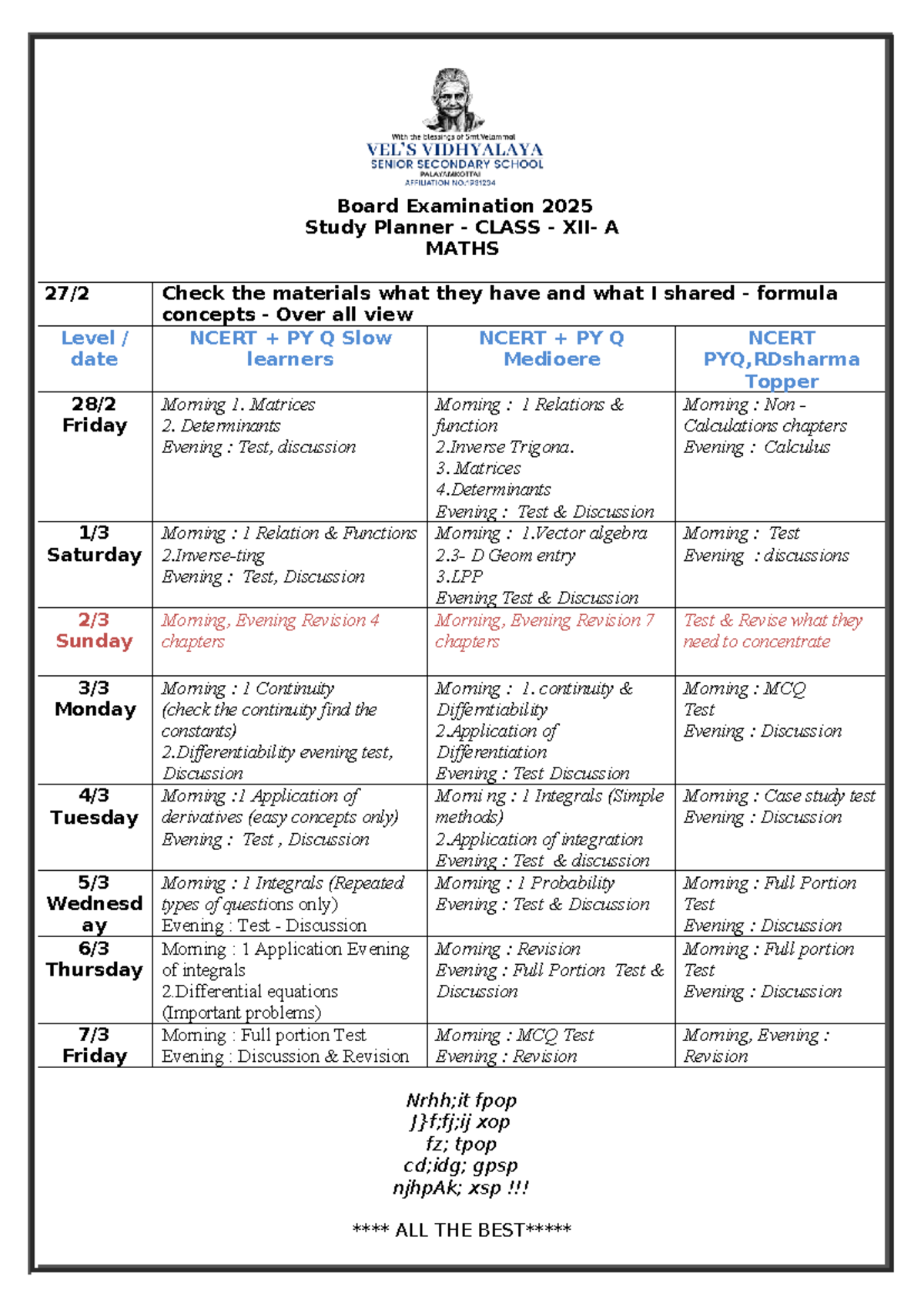 Board Exam 2025 Study Planner for Class A Maths - Studocu