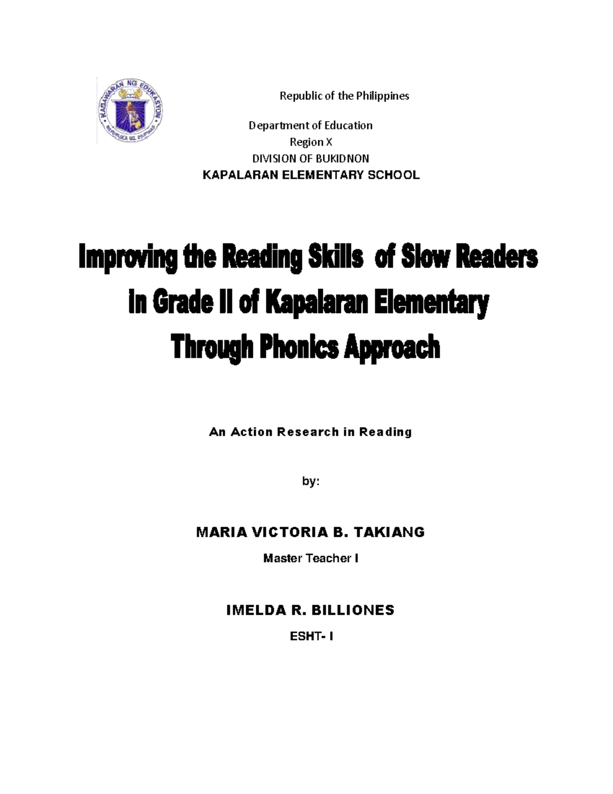 Action Research in Reading: Improving Grade II Pupils' Skills Using ...