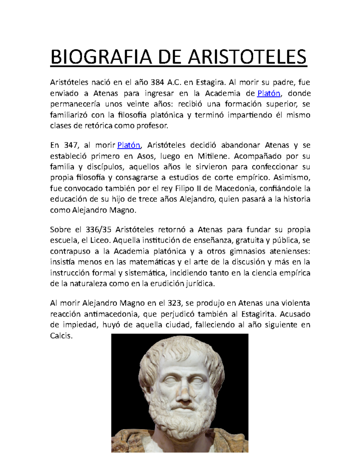 Biografía de Aristóteles: Vida y Legado del Filósofo Griego - Studocu