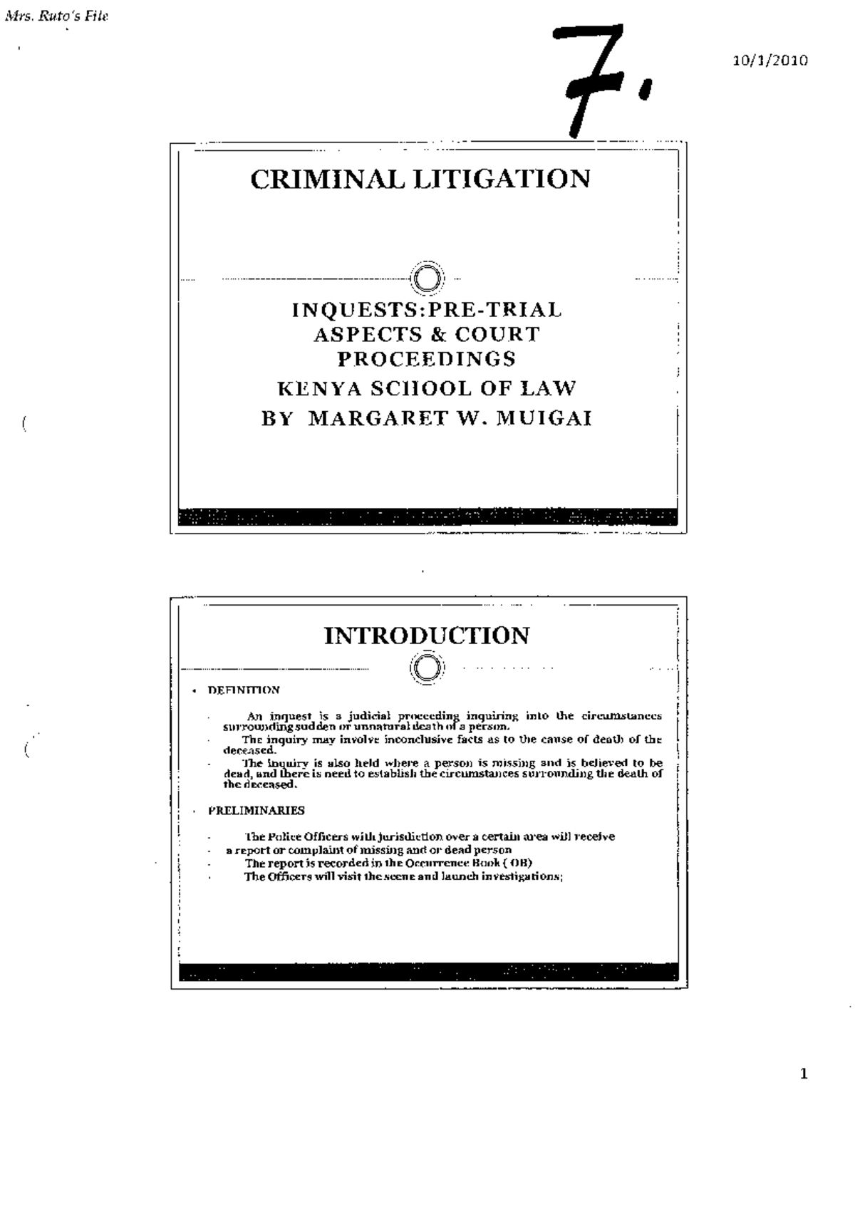 CRL 701: Revision Notes on Inquests in Criminal Litigation - Studocu