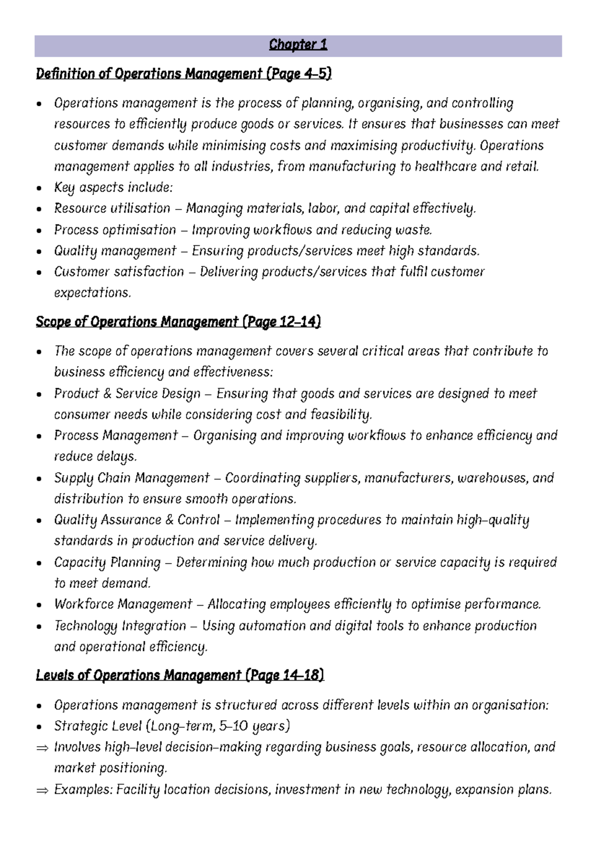 BMAN 213 SU 1-3 summaries - Chapter 1 Definition of Operations Management (Page 4-5) Operations ...