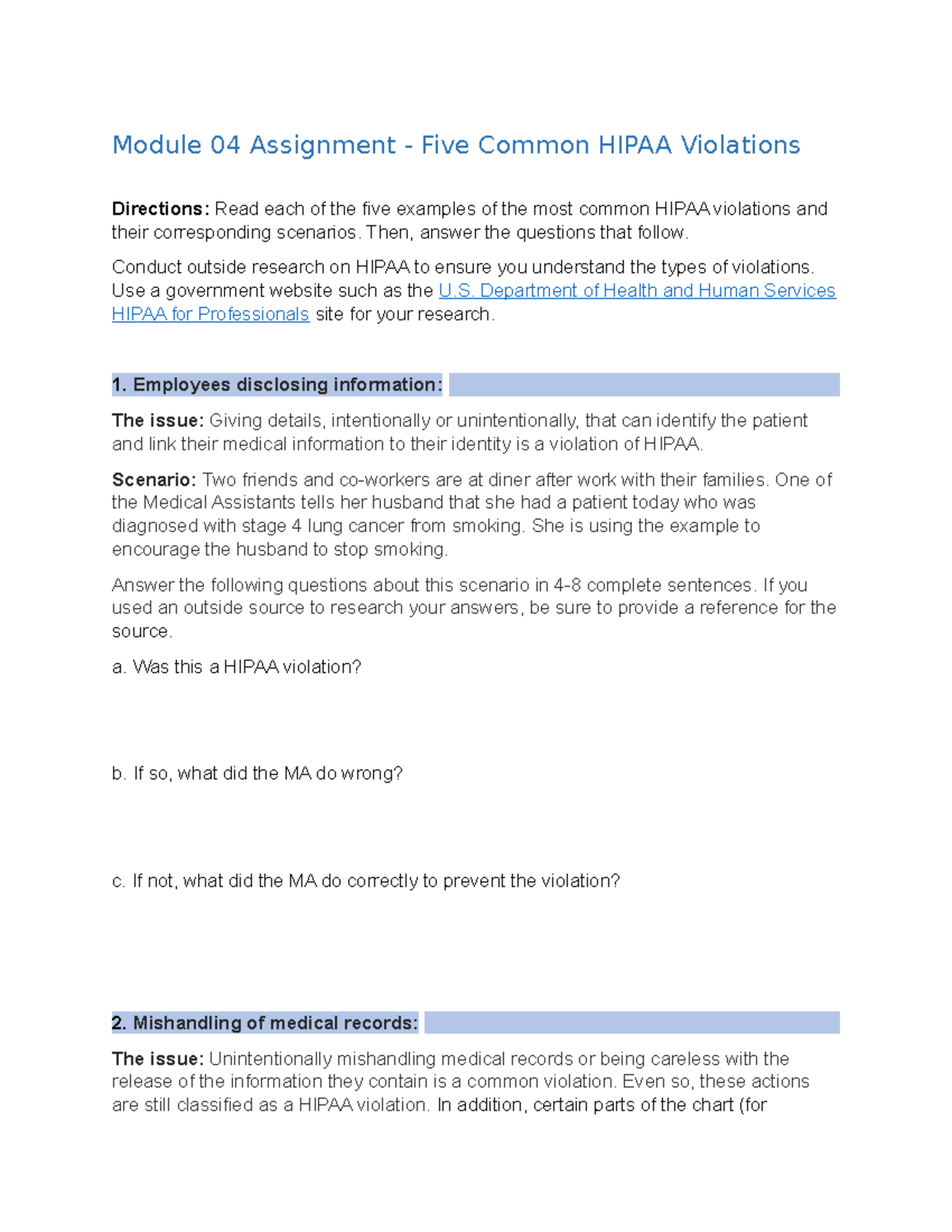 Mod4 Assignment - Analyzing 5 Common HIPAA Violations and Scenarios ...