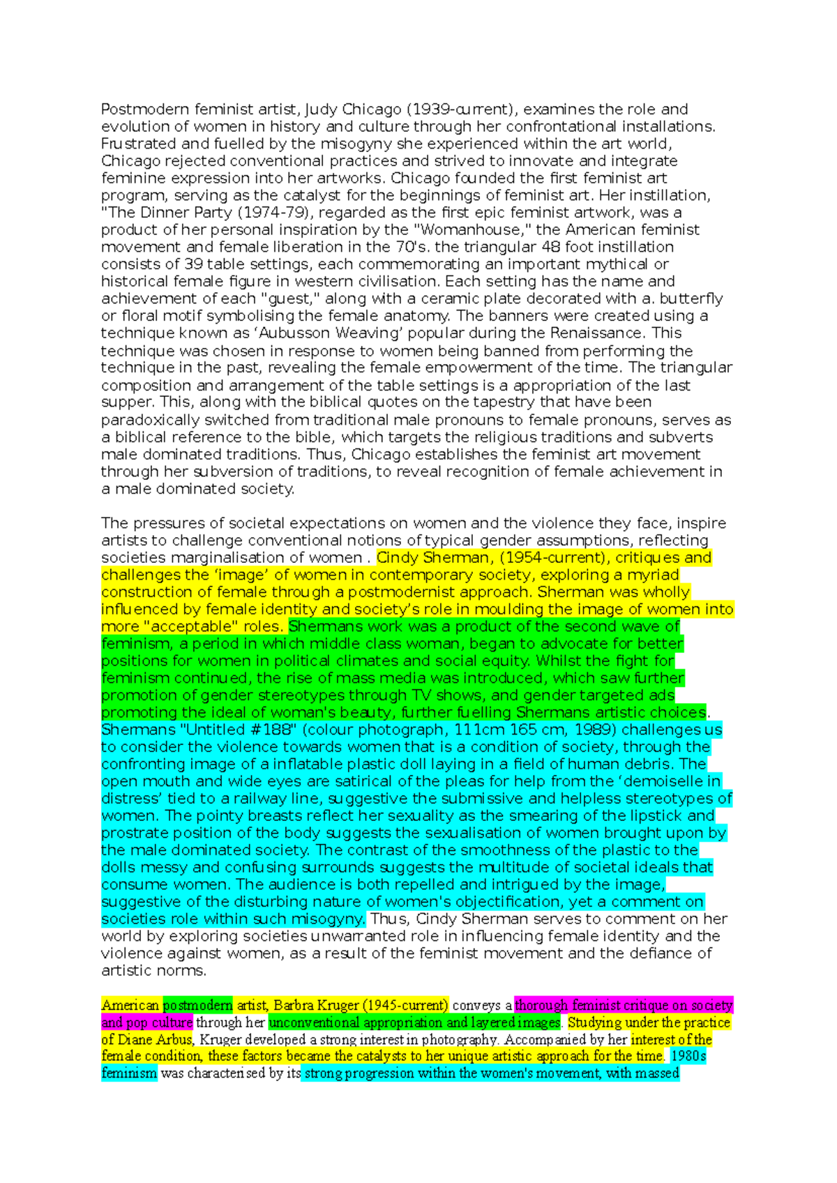 Feminism Essay: Influential Artists and Their Impact on Female Identity ...