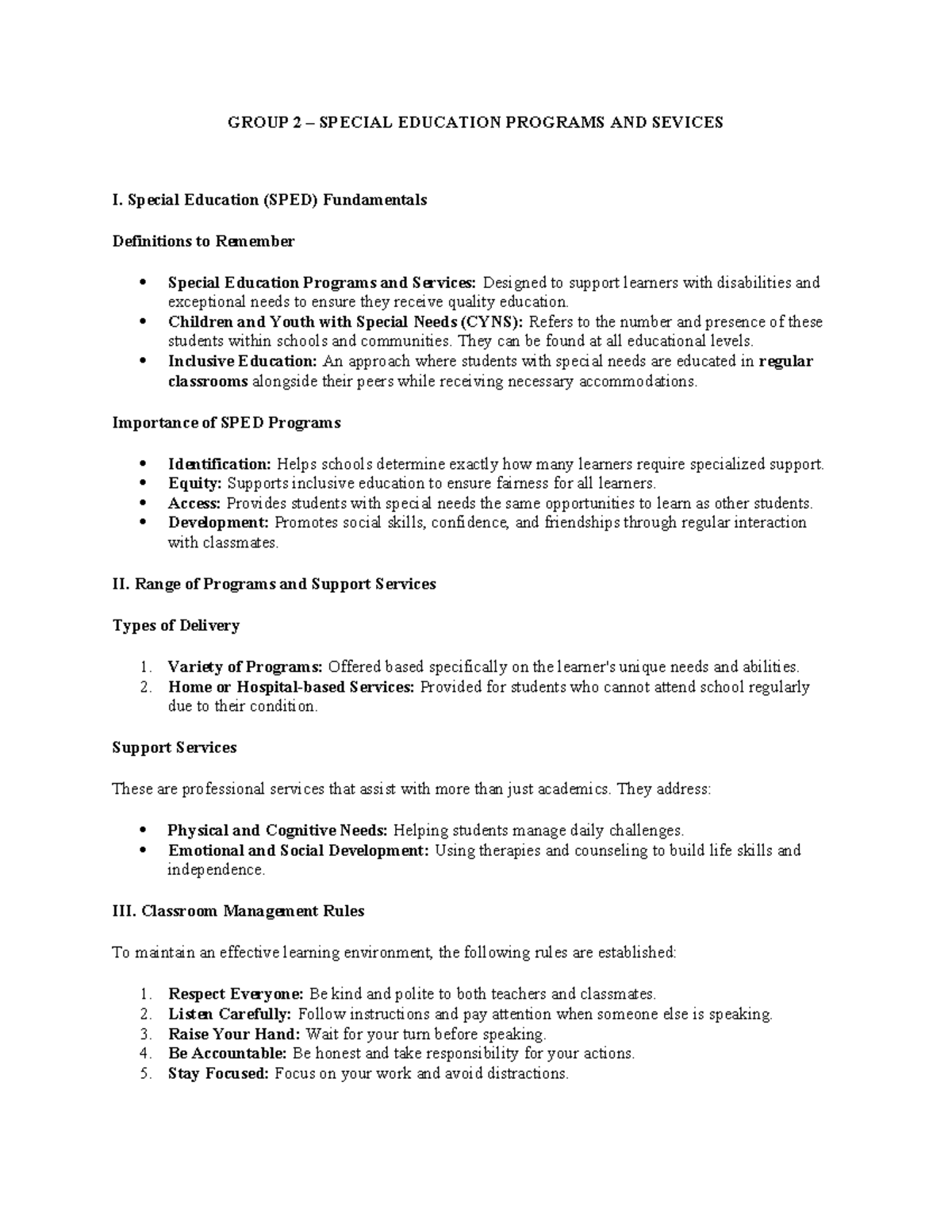 IN PROF ED 9 - Special Education Programs & Services Overview - Studocu