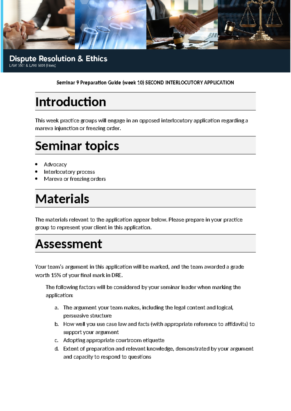 DRE 2024 Seminar 9 Prep Guide: Interlocutory Application Outline - Studocu