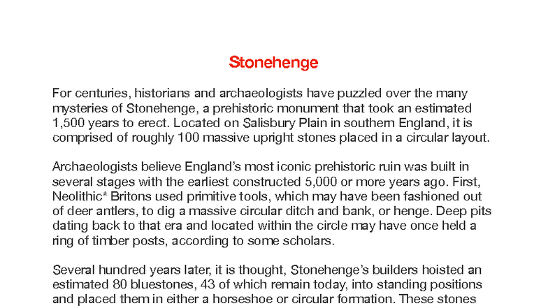 Stonehenge: Unraveling the Mysteries of the Prehistoric Monument - Studocu