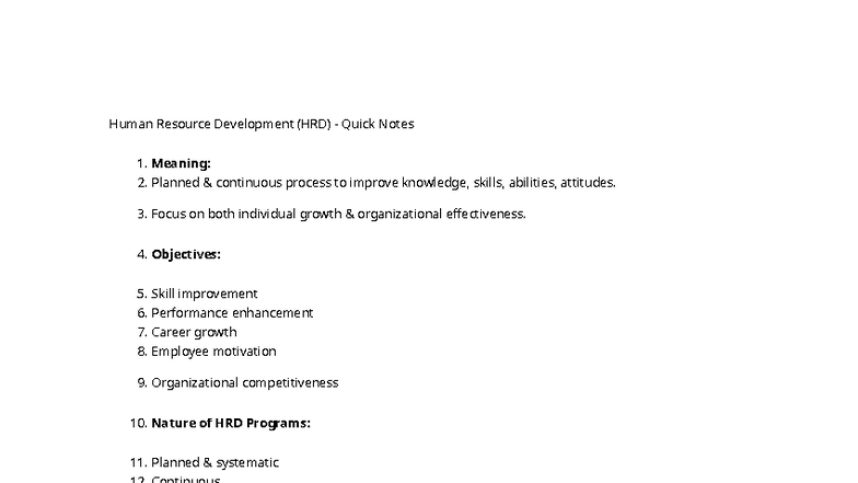 HRD 101: Quick Notes for Full Exam Study Material - Studocu
