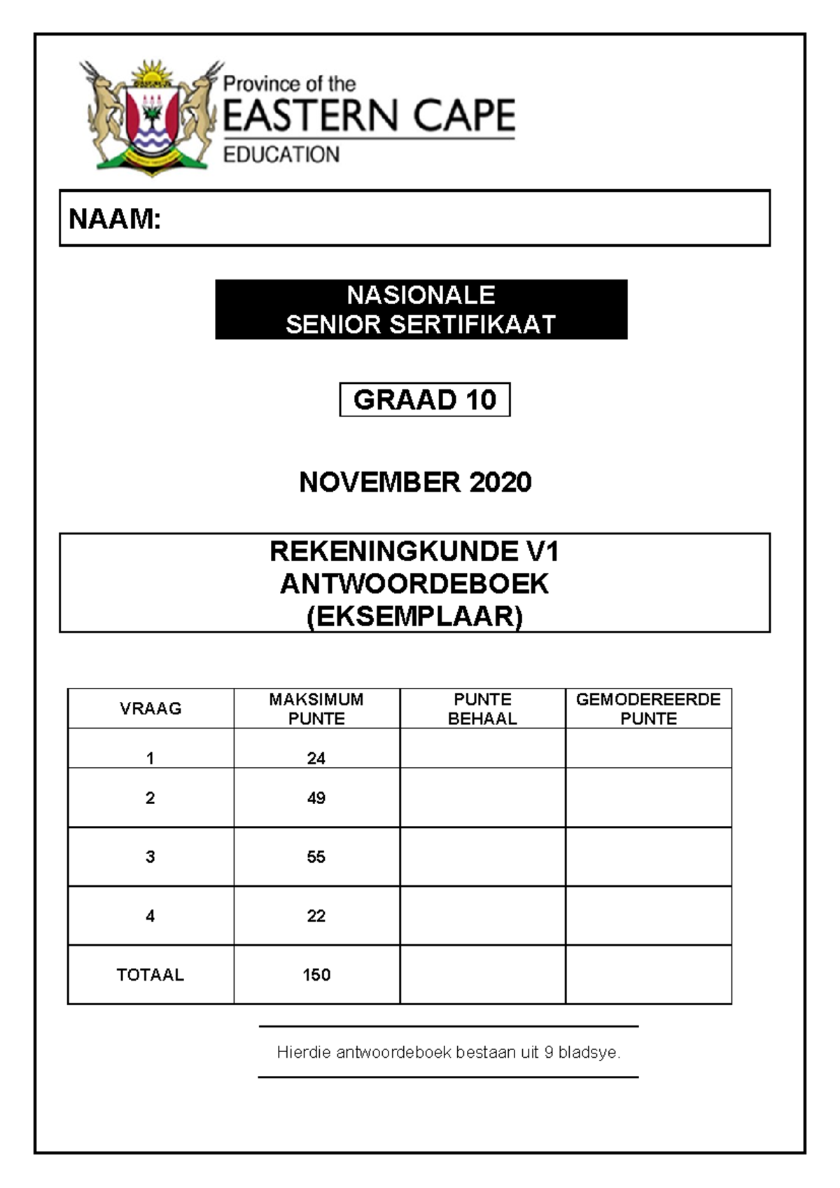 Rekeningkunde V1 GR10 Antwoordeboek November 2020 - Studocu