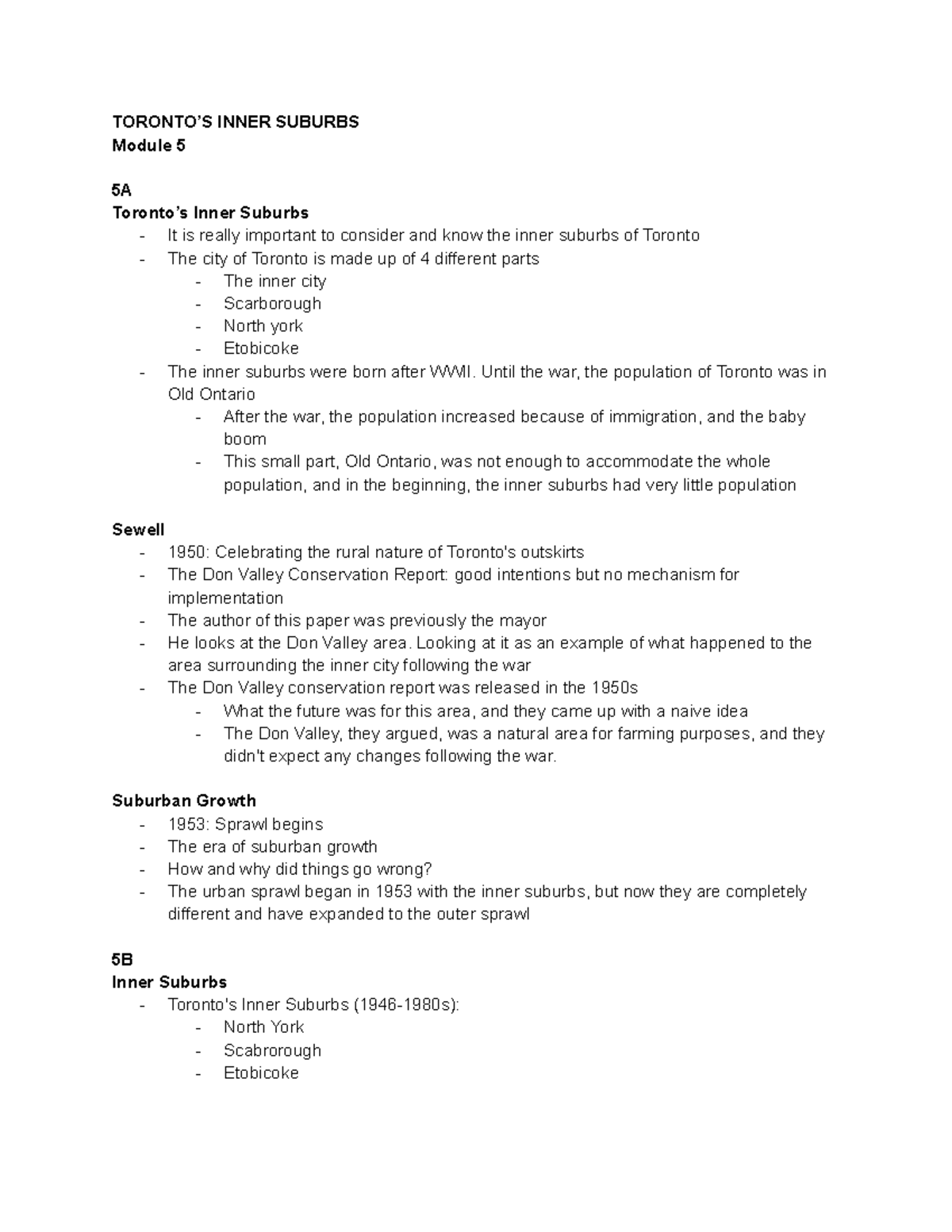 Module 5 - Lecture Notes on Toronto's Inner Suburbs and Urban Growth ...