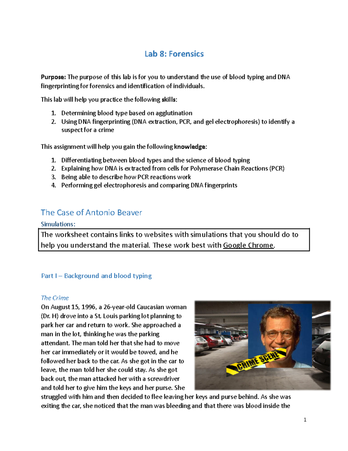Lab 8 - Forensics: Blood Typing and DNA Identification Techniques Fall ...
