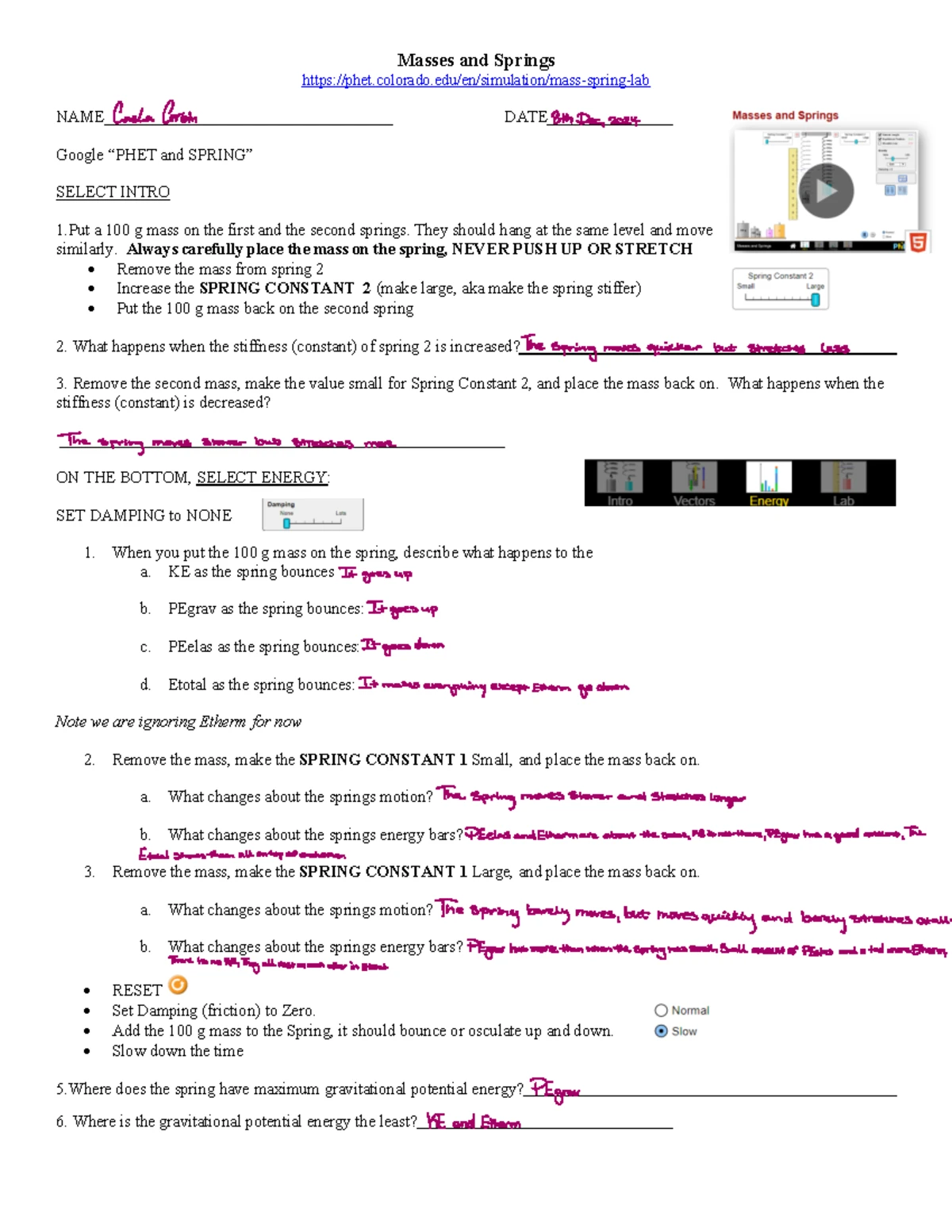 Lab Worksheet - Intro to Waves Simulation PHET Lab - Studocu