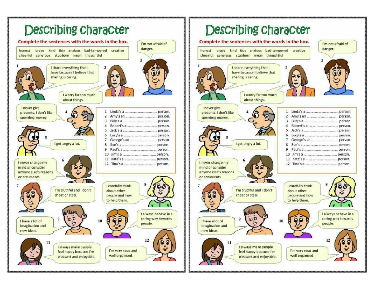 Describing Personality Traits: Complete the Sentences Exercise - Studocu