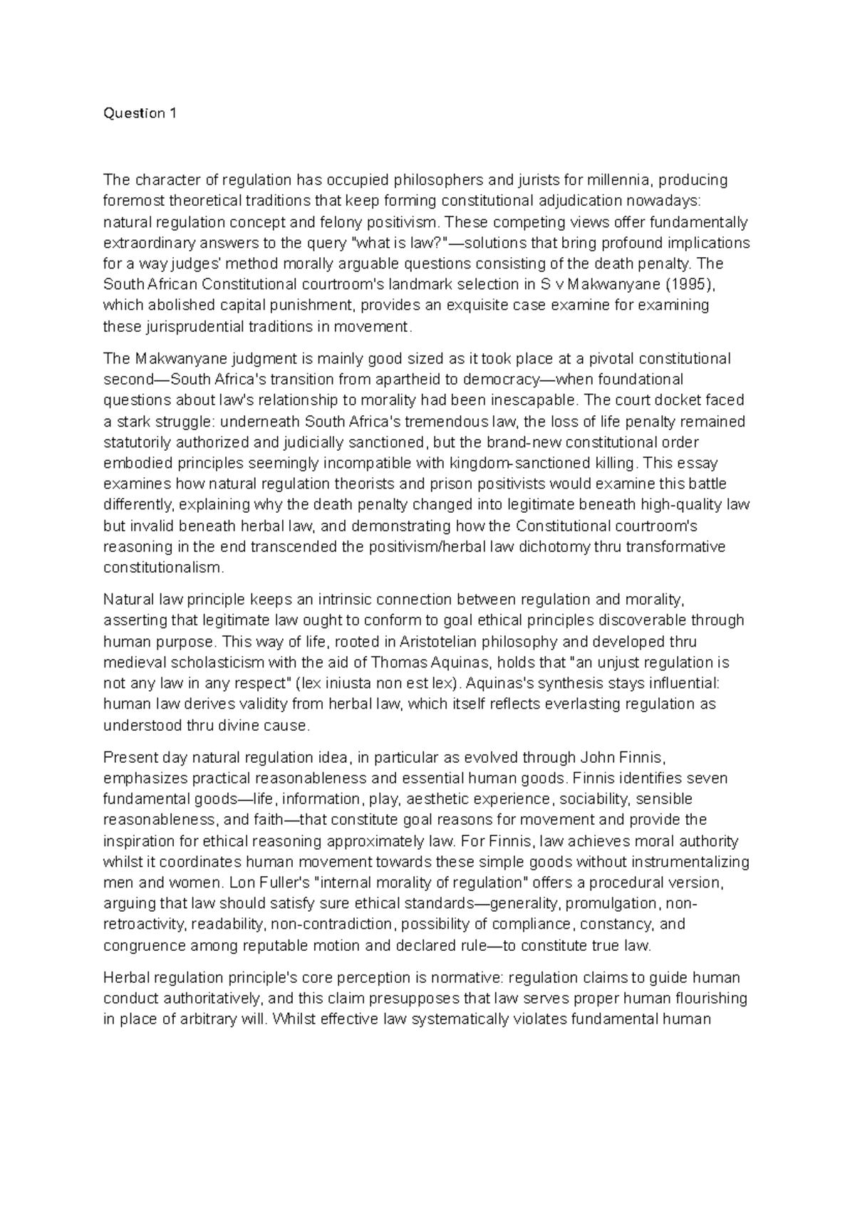 ST10515342: Essay on Natural Law vs. Legal Positivism in S v Makwanyane ...