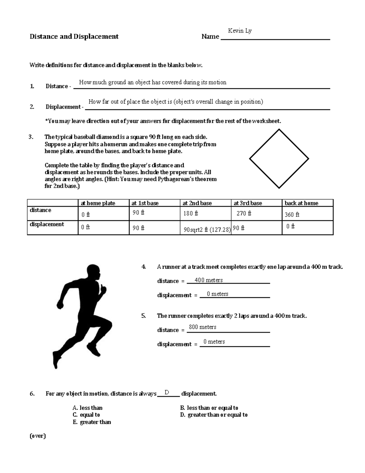 Physics Distance And Displacement Worksheet - Distance and Displacement ...