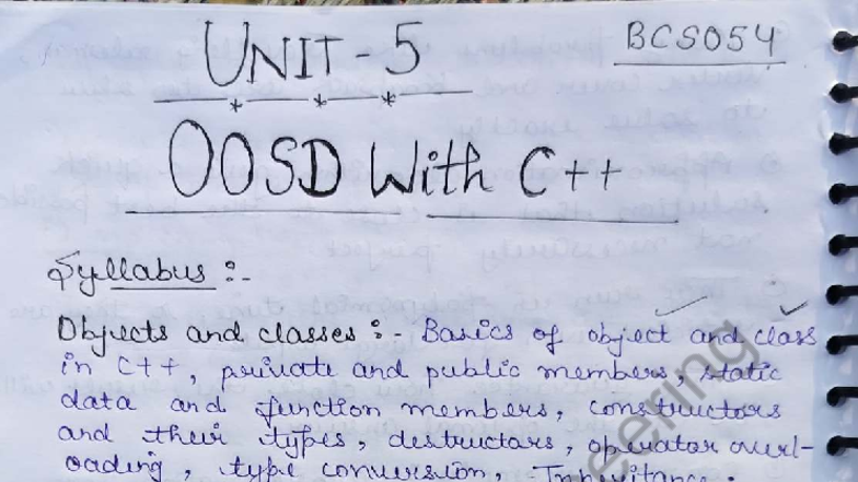BCSO5Y Unit 5 C++ Notes: Class Concepts and Inheritance - Studocu