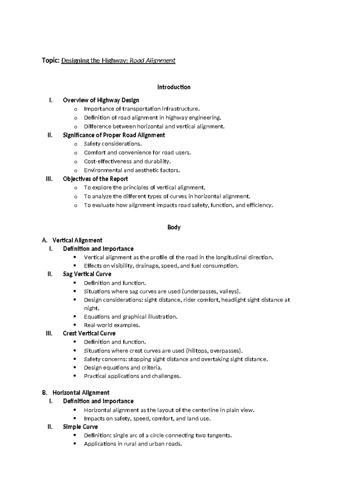 Highway Design Principles: Road Alignment Overview (ENG 101) - Studocu