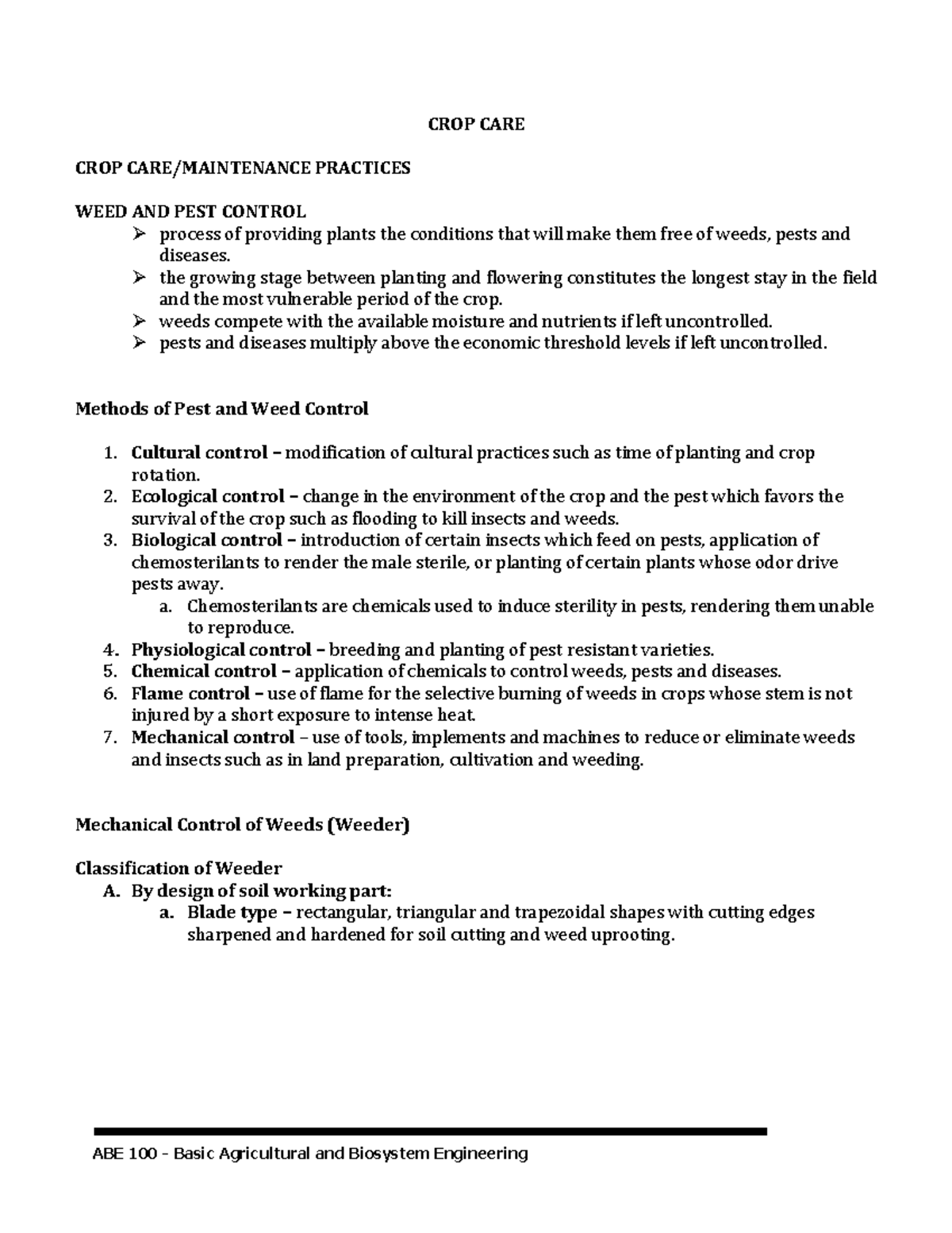 CROP CARE 101: Essential Practices for Effective Maintenance - Studocu