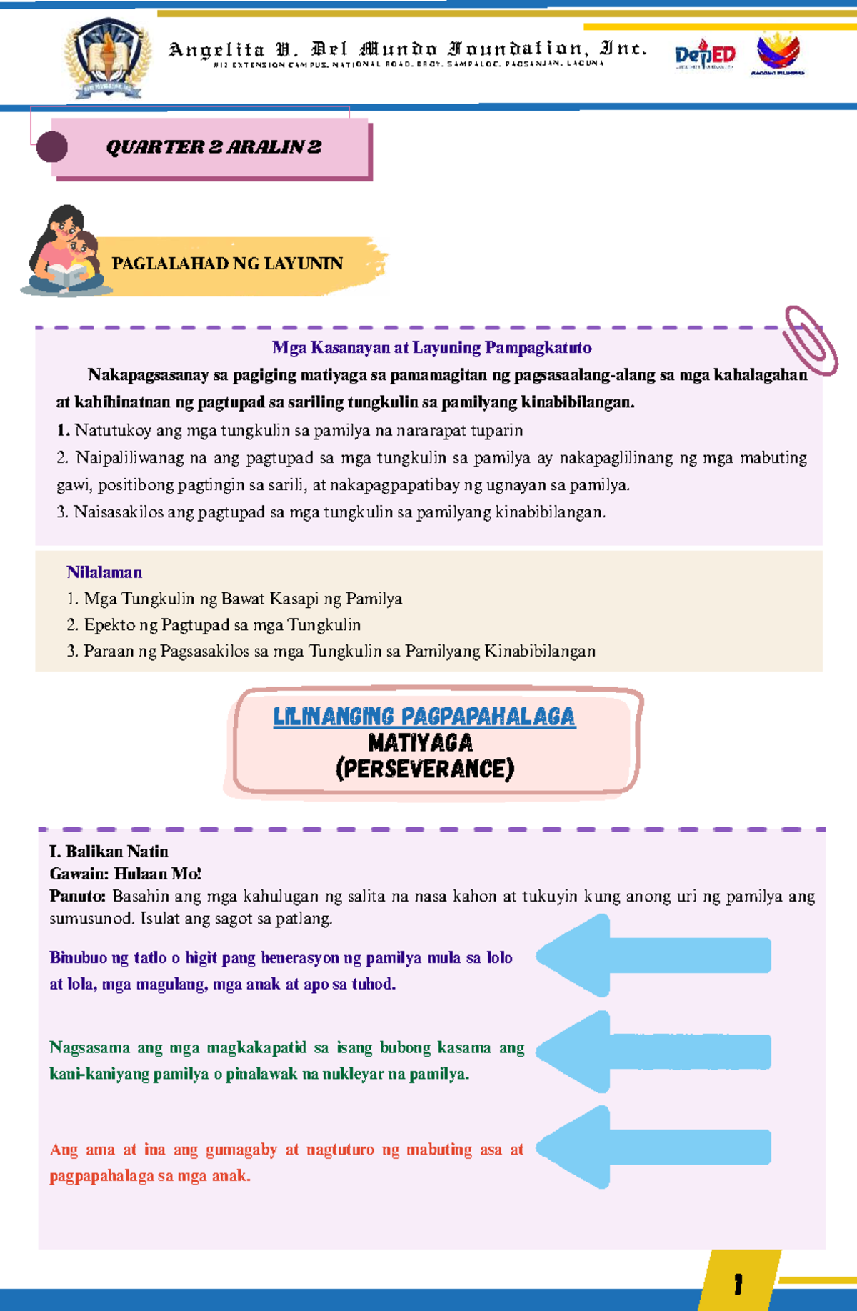 Q2 V2 W2 - Mga Tungkulin at Epekto sa Pamilya - Studocu