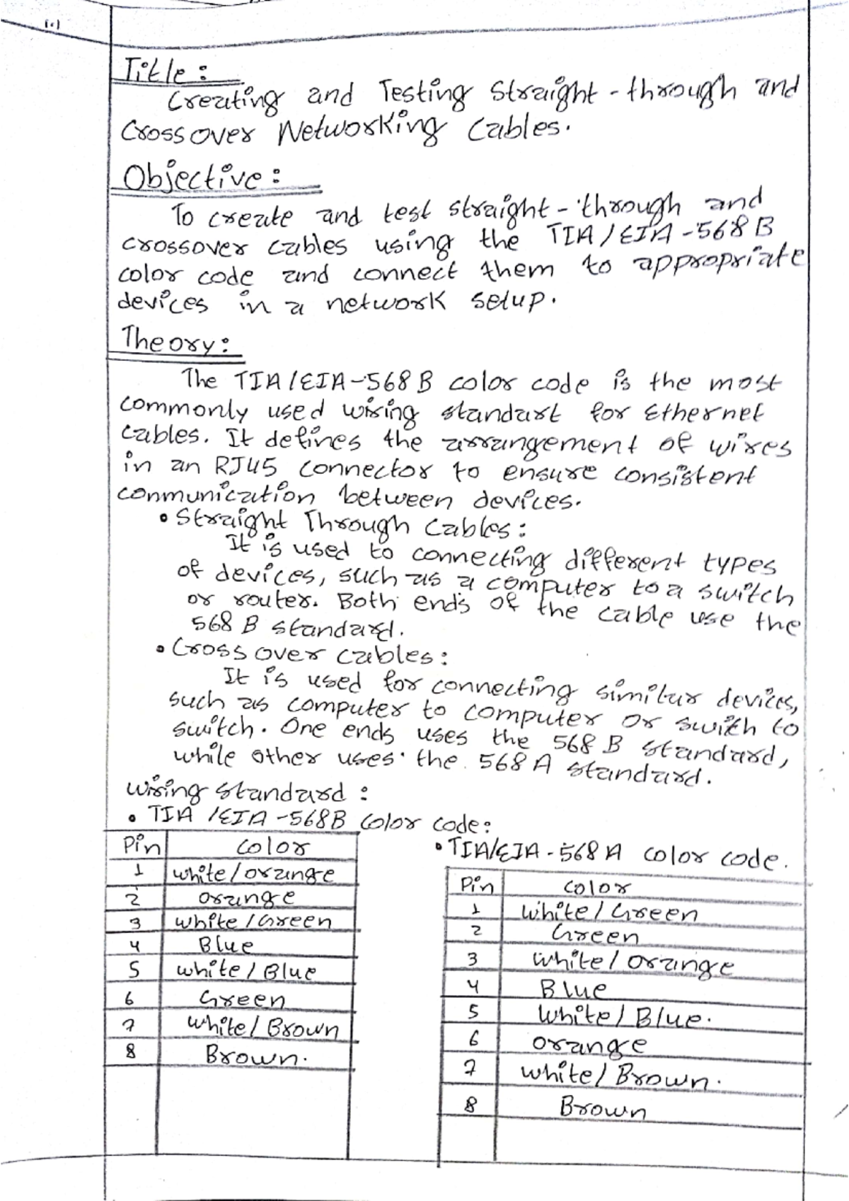 Lab Report: Creating & Testing Network Cables - Computer Networks - Studocu