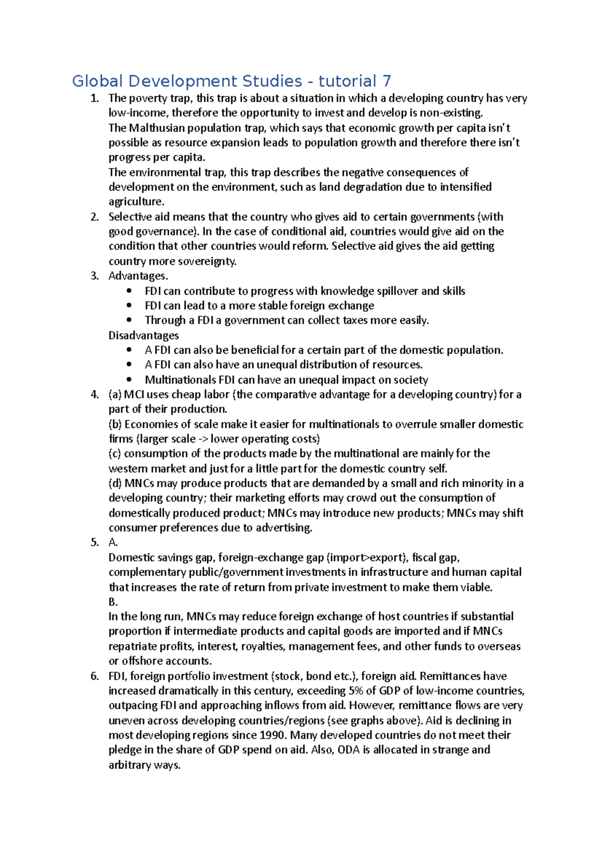 Global Development Studies Tutorial 7 Summary And Key Insights