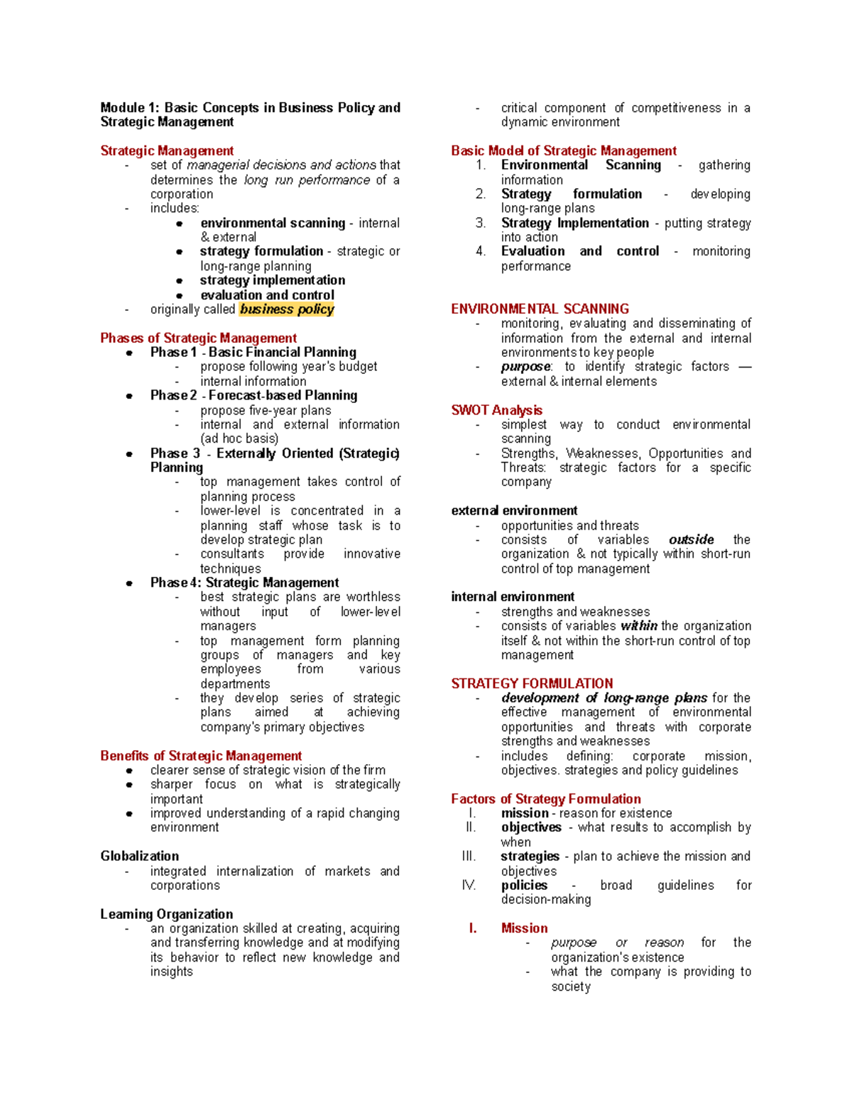 CBME2: Module 1 - Basic Concepts in Business Policy & Strategic ...