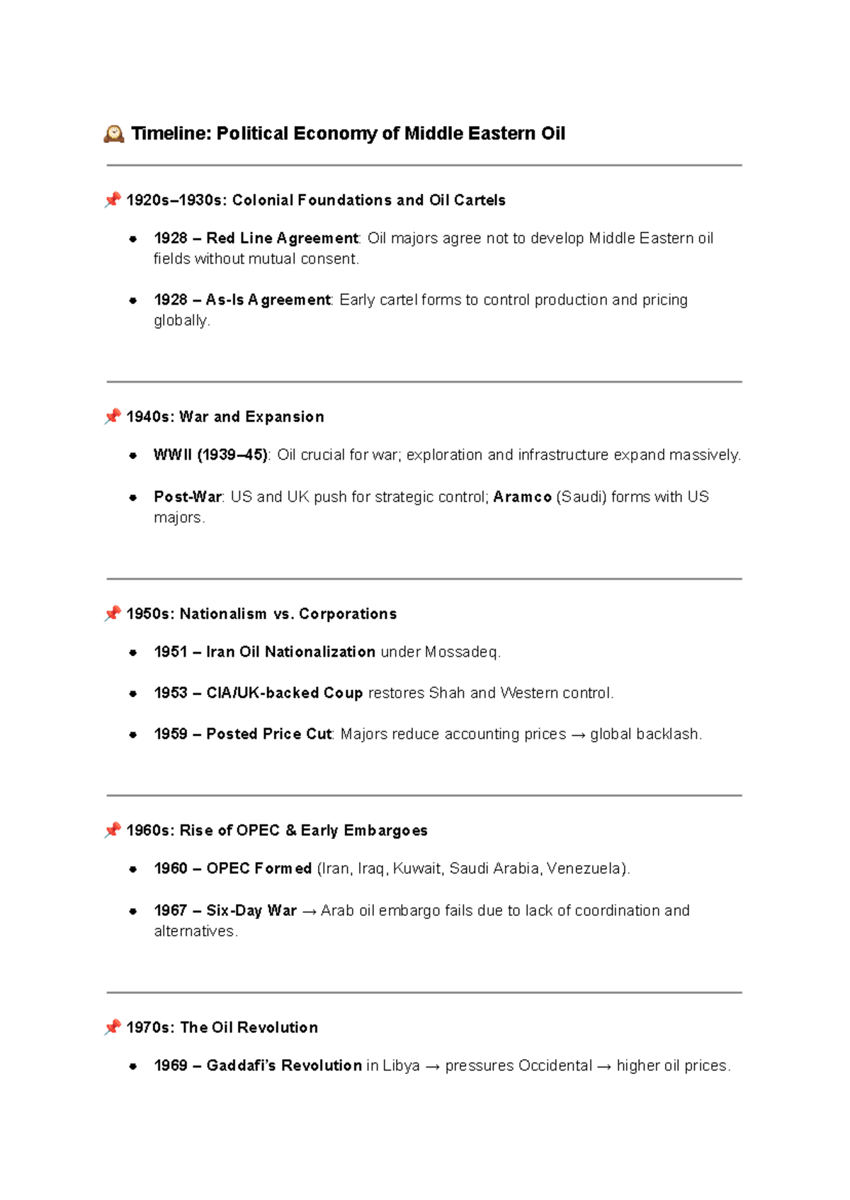 Unit 2: Political Economy of Middle Eastern Oil Timeline and Key Themes ...
