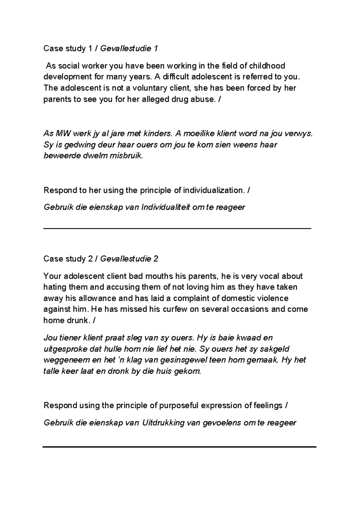 Case Studies in Social Work: Principles of Response - Studocu