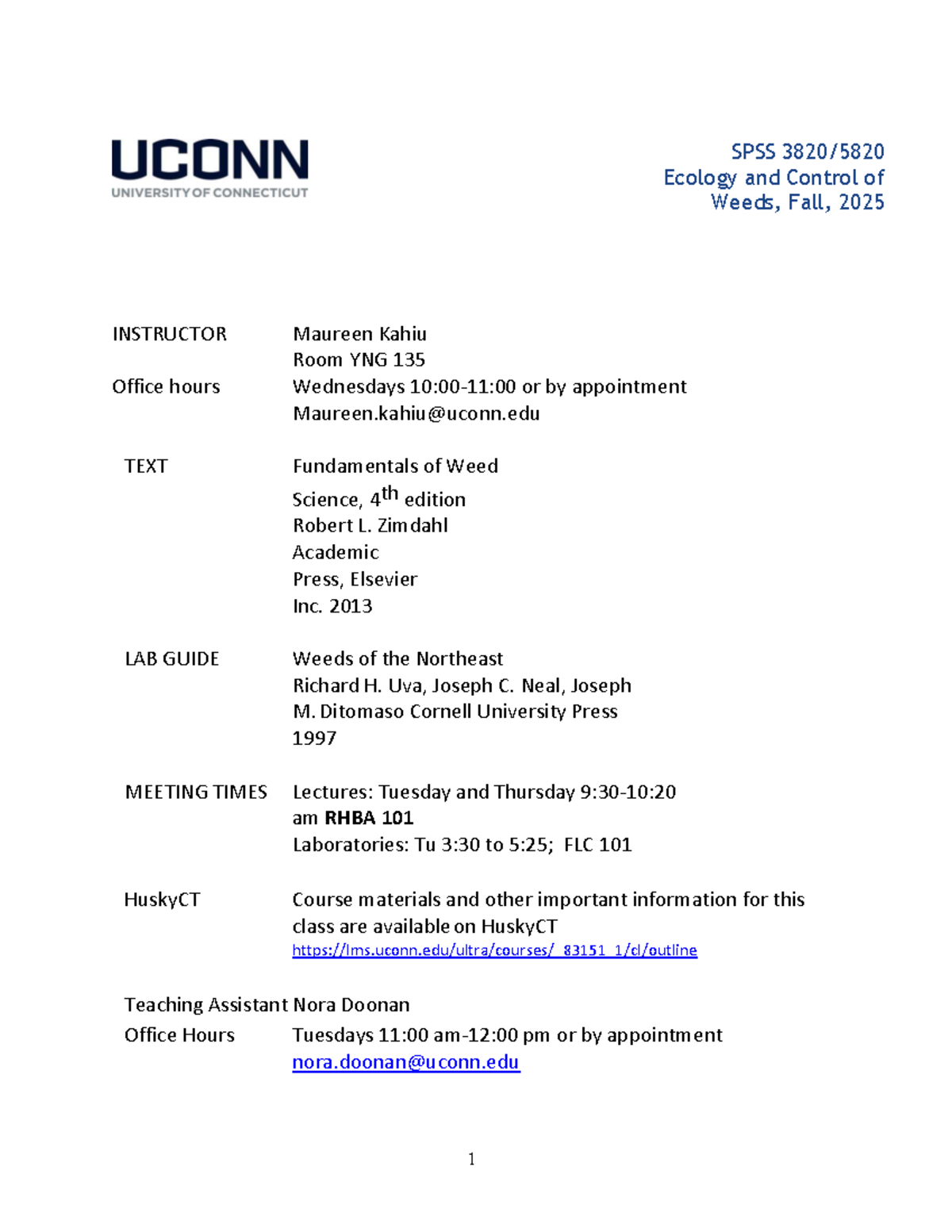 SPSS 2025: Weed Ecology Syllabus and Course Overview - Studocu
