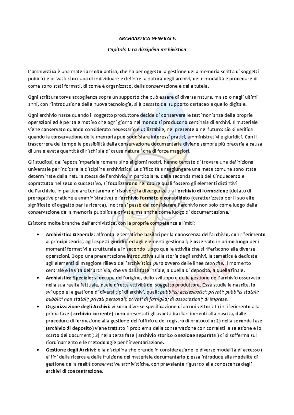 Archivistica Generale - ARCHIVISTICA GENERALE: Capitolo I: La ...