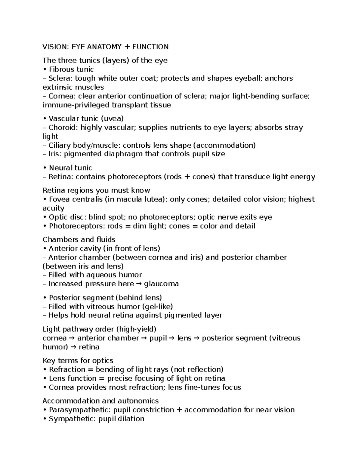 A&P II Exam #4: Vision, Hearing, and Sensory Functions Study Guide ...