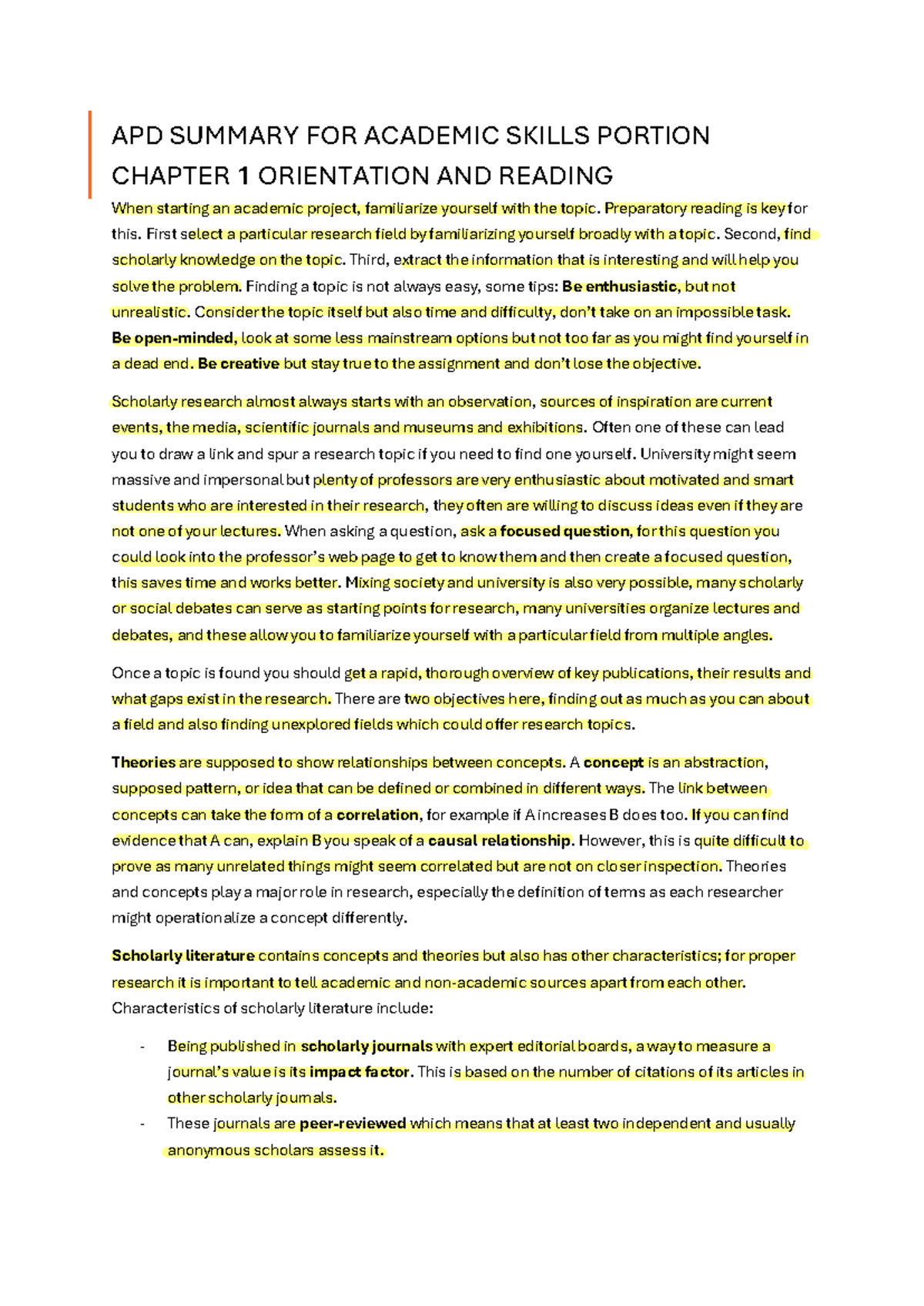 APD Summary: Academic Skills Overview for Chapter 1-11 - Studeersnel