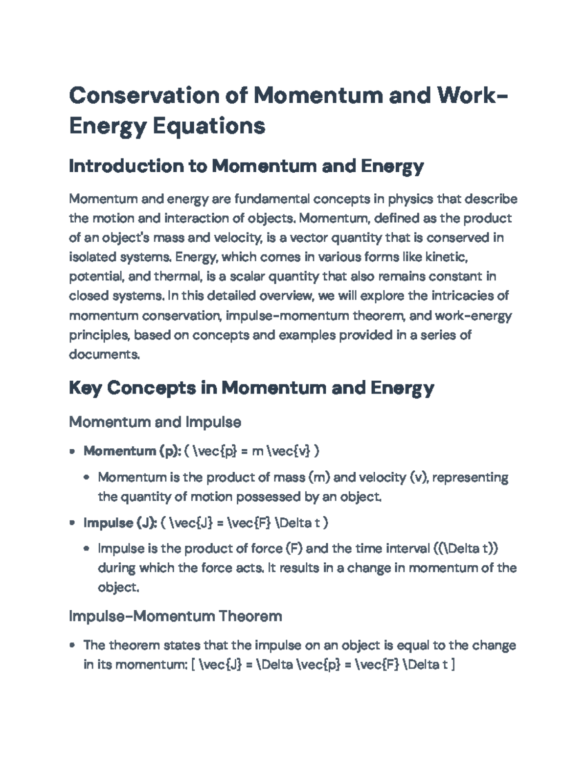 Conservation of Momentum and Work-Energy Principles in Physics ...
