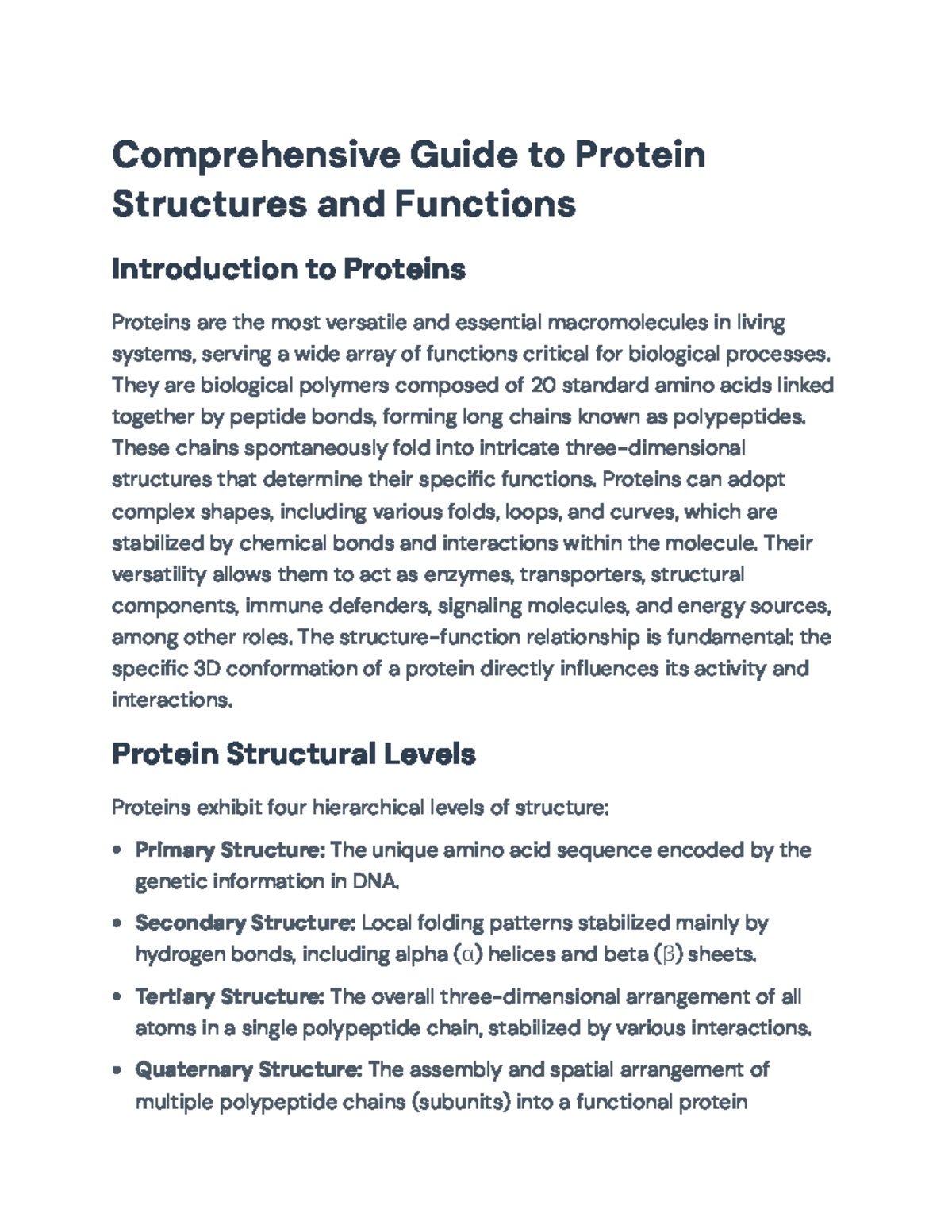 Comprehensive Guide to Protein Structures and Functions (BIO 101 ...